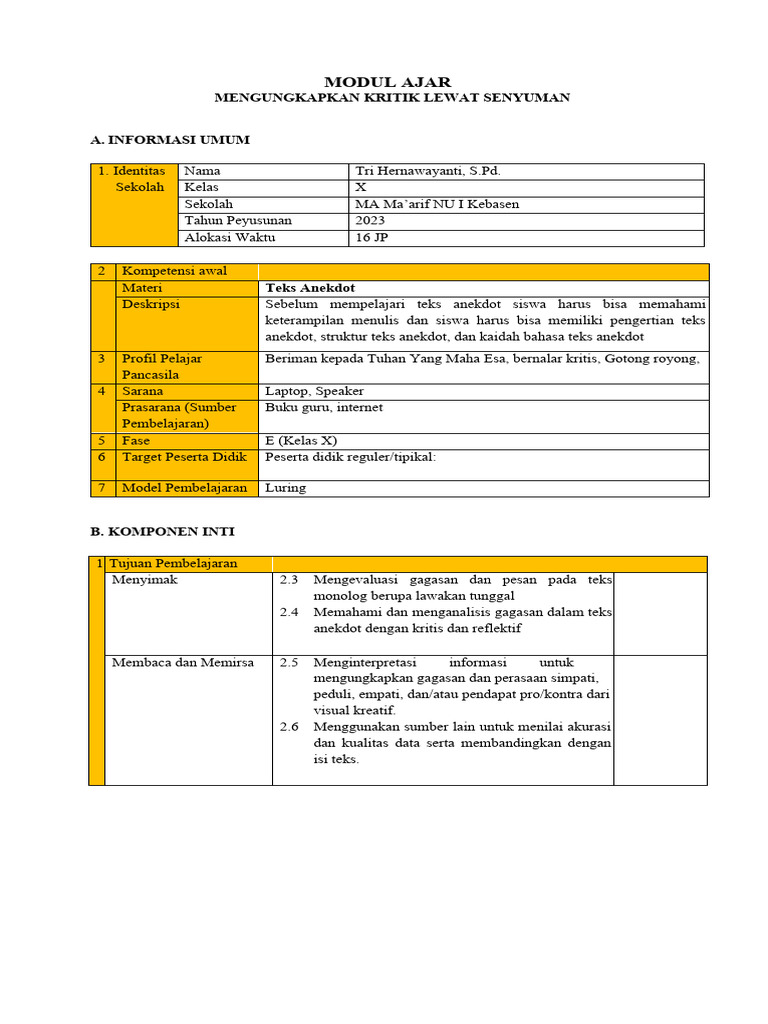 Modul Ajar Teks Anekdot | PDF