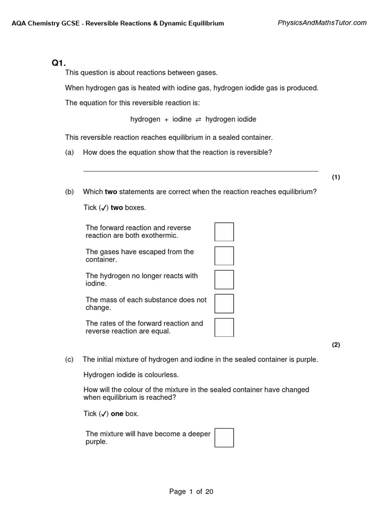 Chemistry GCSE: Reversible Reactions & Equilibrium | PDF