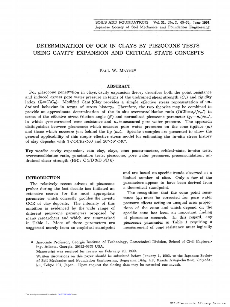 Determination of OCR in Clays by Piezocone Tests Using Cavity Expansion ...