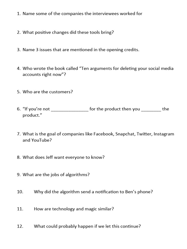 The Social Dilemma - Questions | PDF