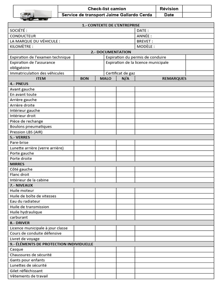 Liste Des Points De Controle Technique Poids Lourds