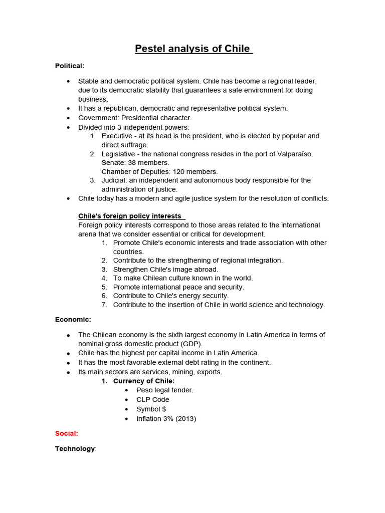Pestel Analysis of Chile | PDF | Chile | Economies