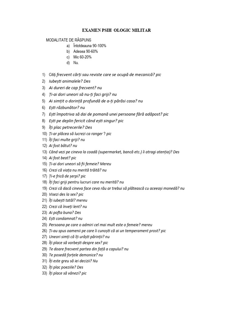 Examen Psihologic Militar | PDF