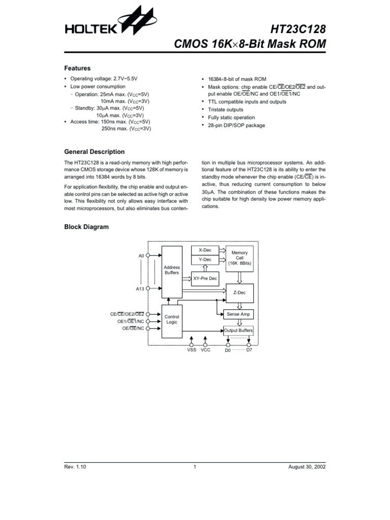 HT23C128 16Kx8-Bit CMOS Mask ROM | PDF | Microprocessor | Read Only Memory