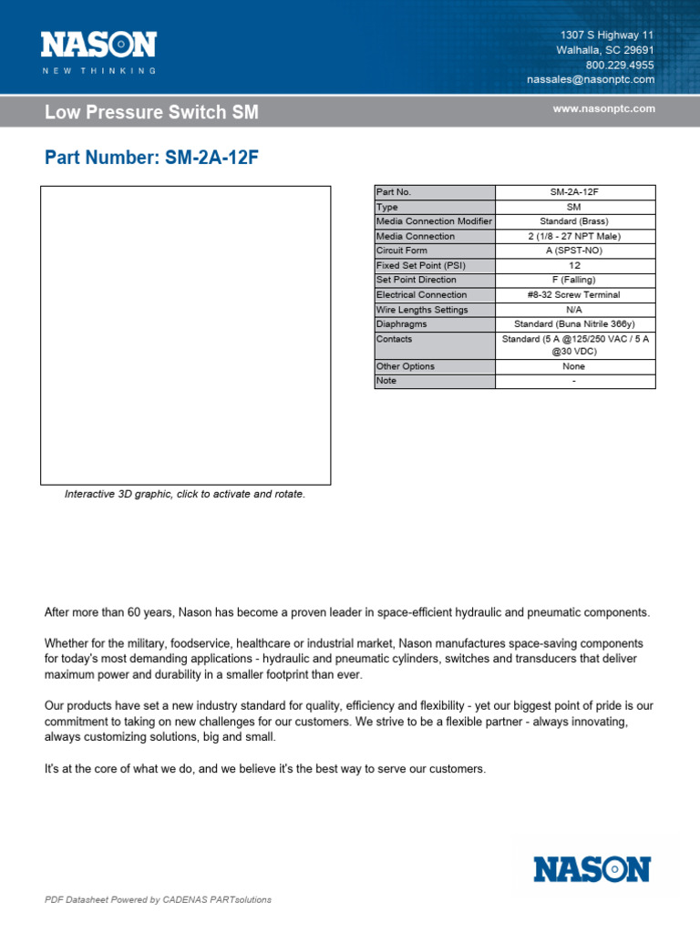 Part Number: SM-2A-12F: Low Pressure Switch SM | PDF | Switch ...