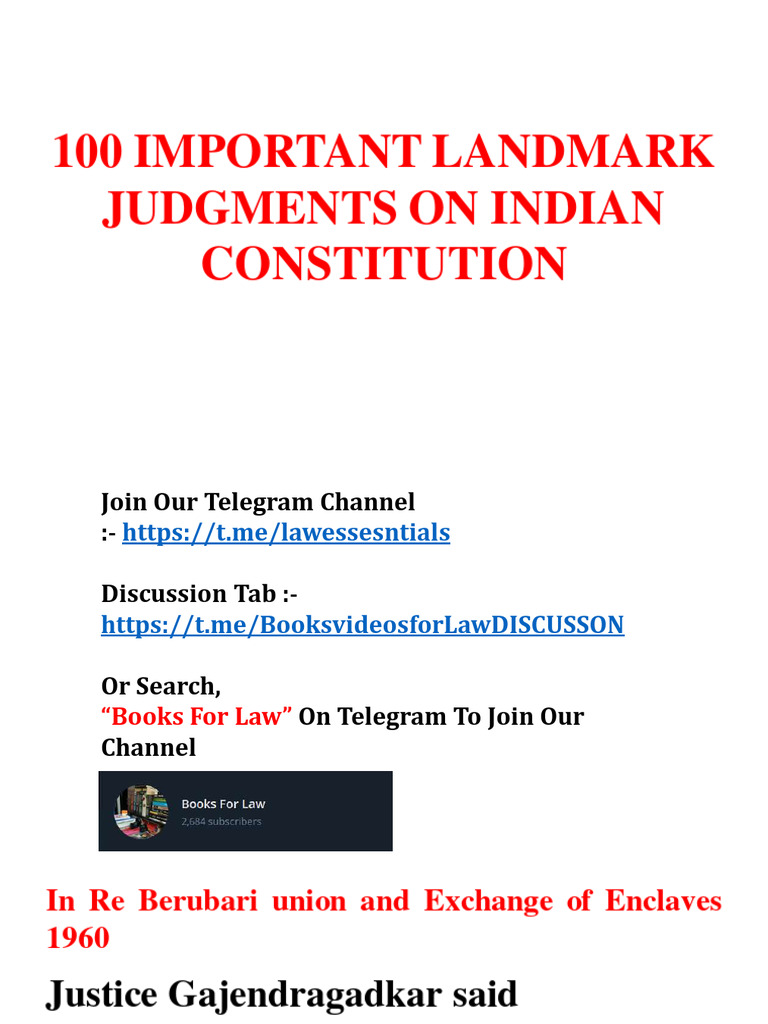 100 Important Landmark Judgements On Indian Constitution | PDF
