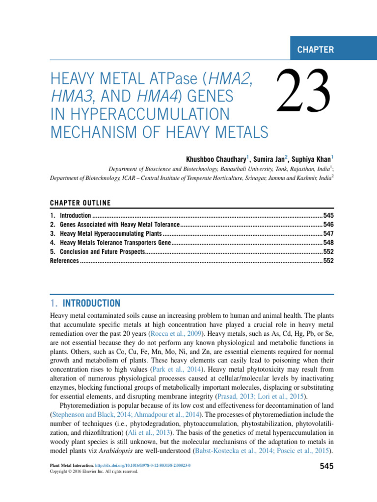 Heavy Metal ATPase (HMA2, HMA3, and HMA4) Genes in Hyperaccumulation ...