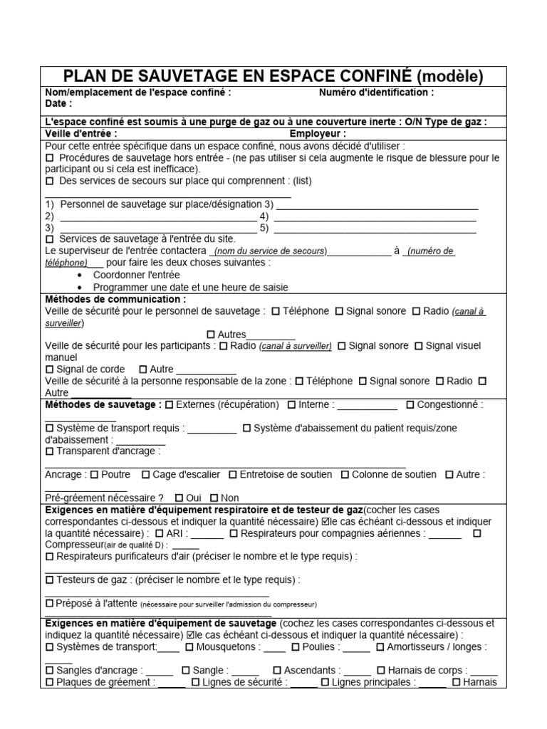 Modèle de plan de sauvetage en espace confiné | PDF