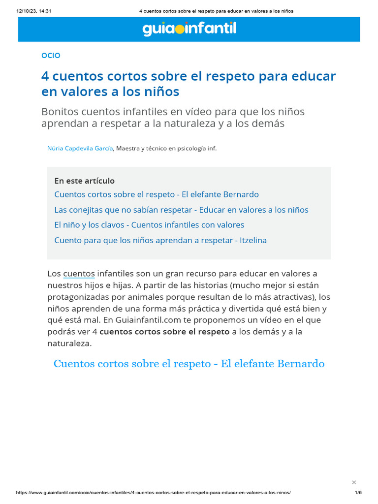 4 Cuentos Cortos Sobre El Respeto Para Educar En Valores A Los Niños Pdf