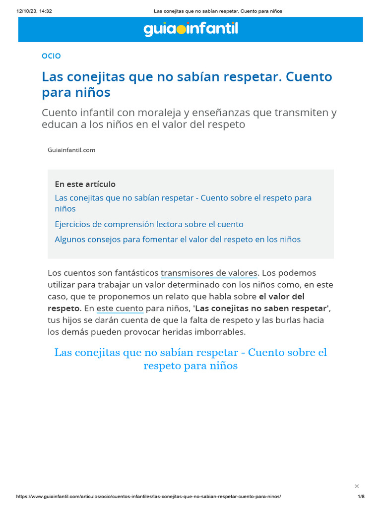 Las Conejitas Que No Sabían Respetar Cuento Para Niños Pdf