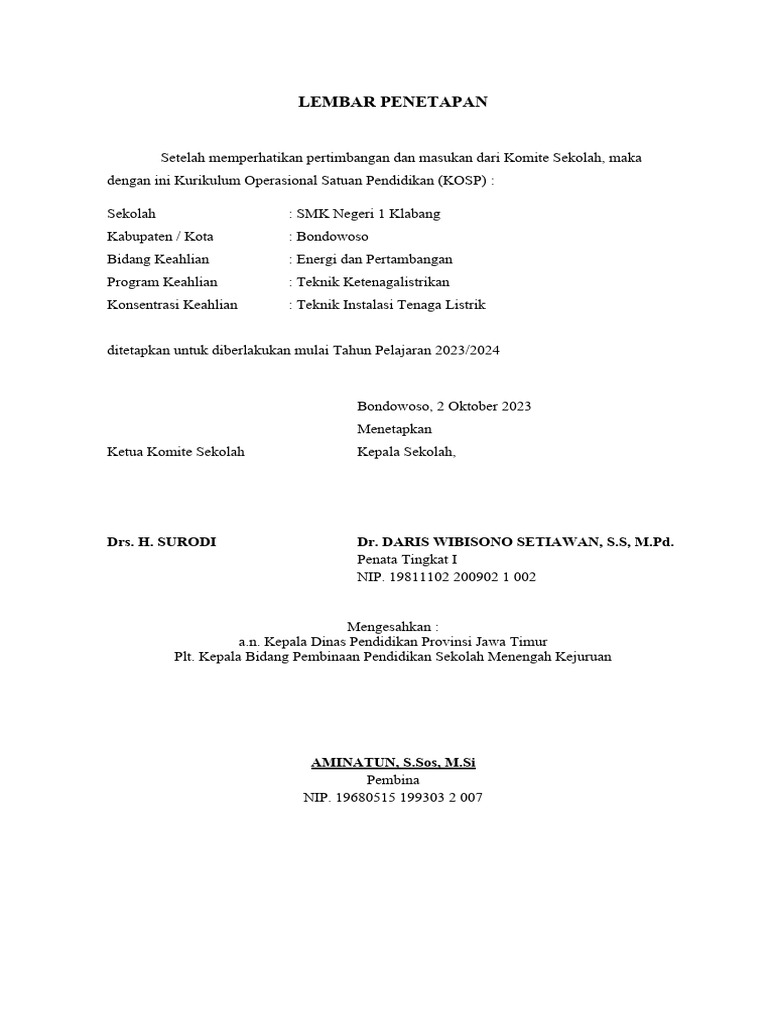 Lembar Penetapan Kosp 2023 | PDF