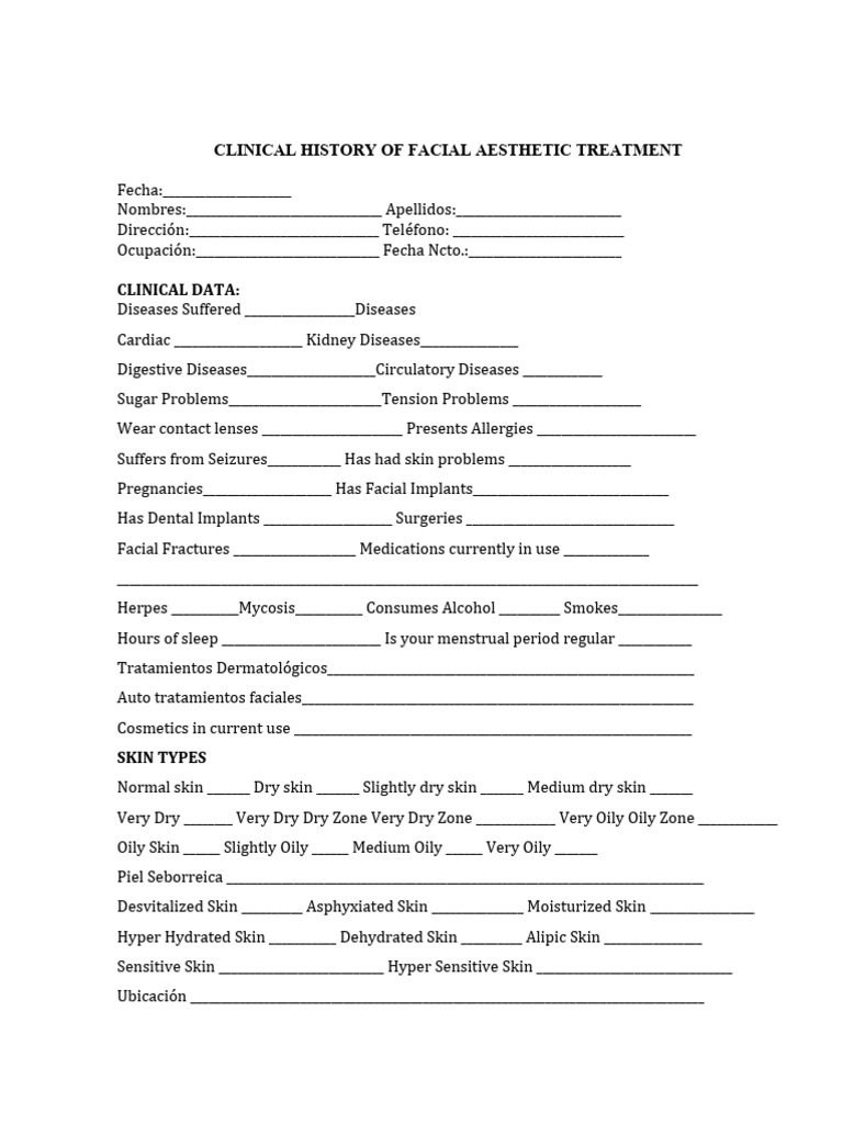 Facial Clinical History | PDF | Wellness