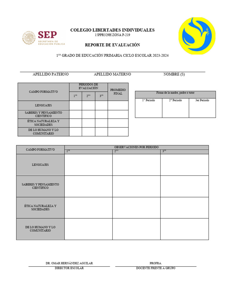 Formato Reporte Evaluacion 23-24 | PDF
