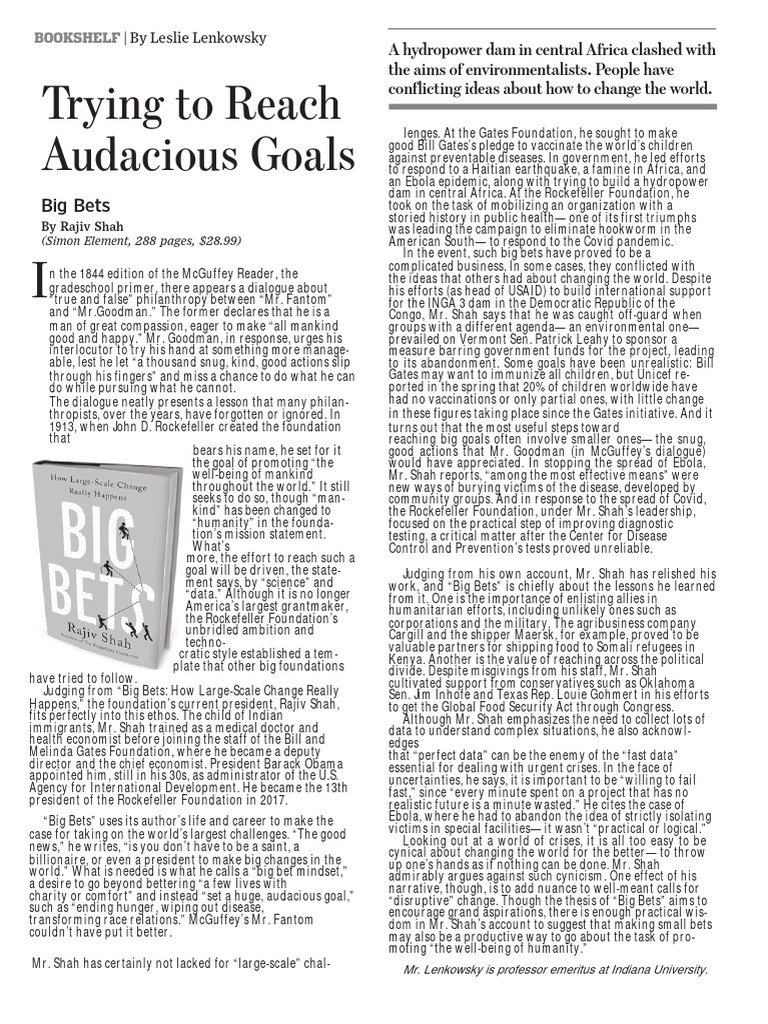 Trying To Reach Audacious Goals - Big Bets by Rajiv Shah | PDF