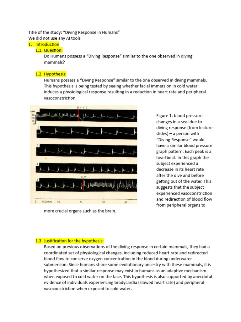 Human Diving Response | Download Free PDF | Underwater Diving | Heart Rate