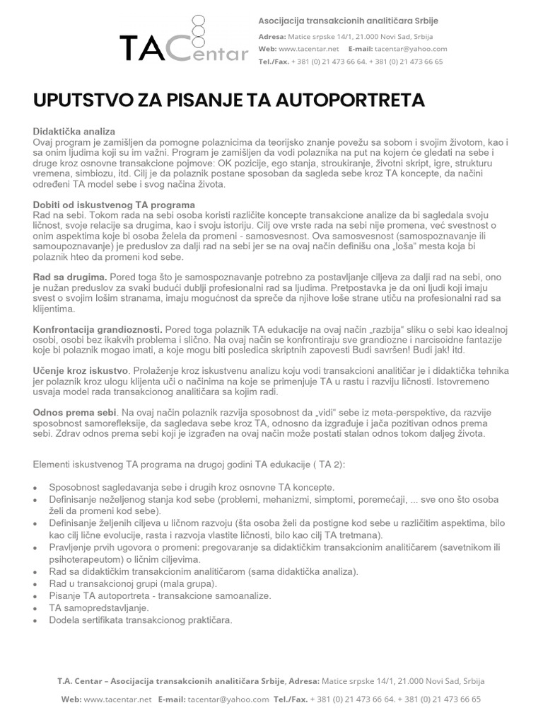 Uputstvo Za Pisanje Ta Autoportreta | PDF