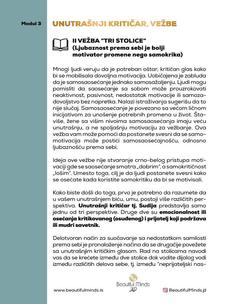 BeautifulMinds Tri Stolice Uma 20od30 Prakticnih Vezbi | PDF