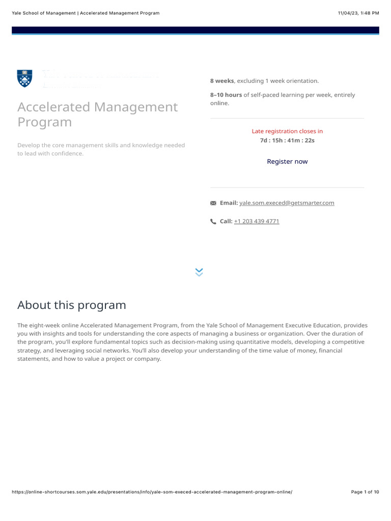Yale School of Management - Accelerated Management Program | PDF