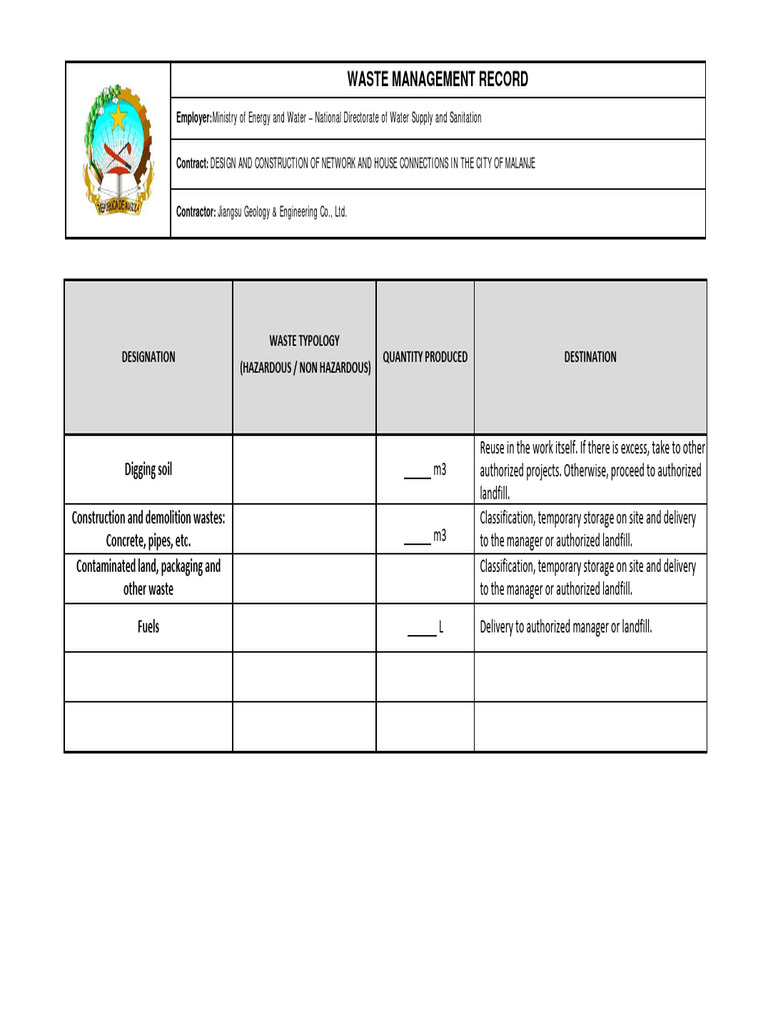 Annex 3 - Waste Management Record | PDF