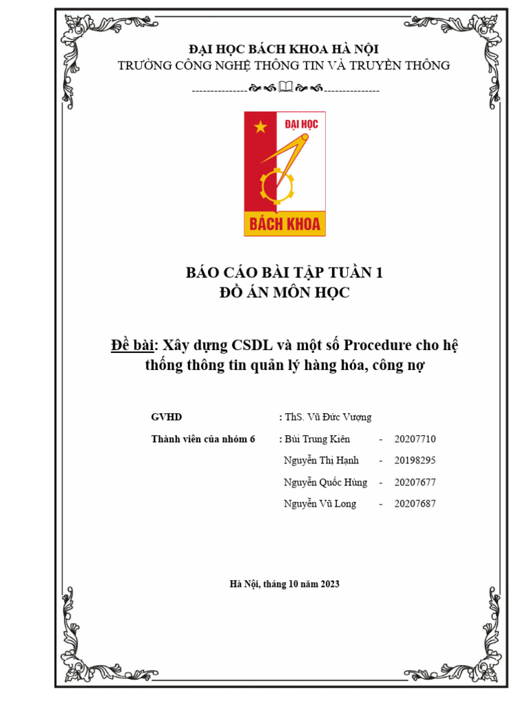 BÁO CÁO BT XÂY DỰNG CSDL TUẦN 1 - ĐỒ ÁN MÔN HỌC | PDF