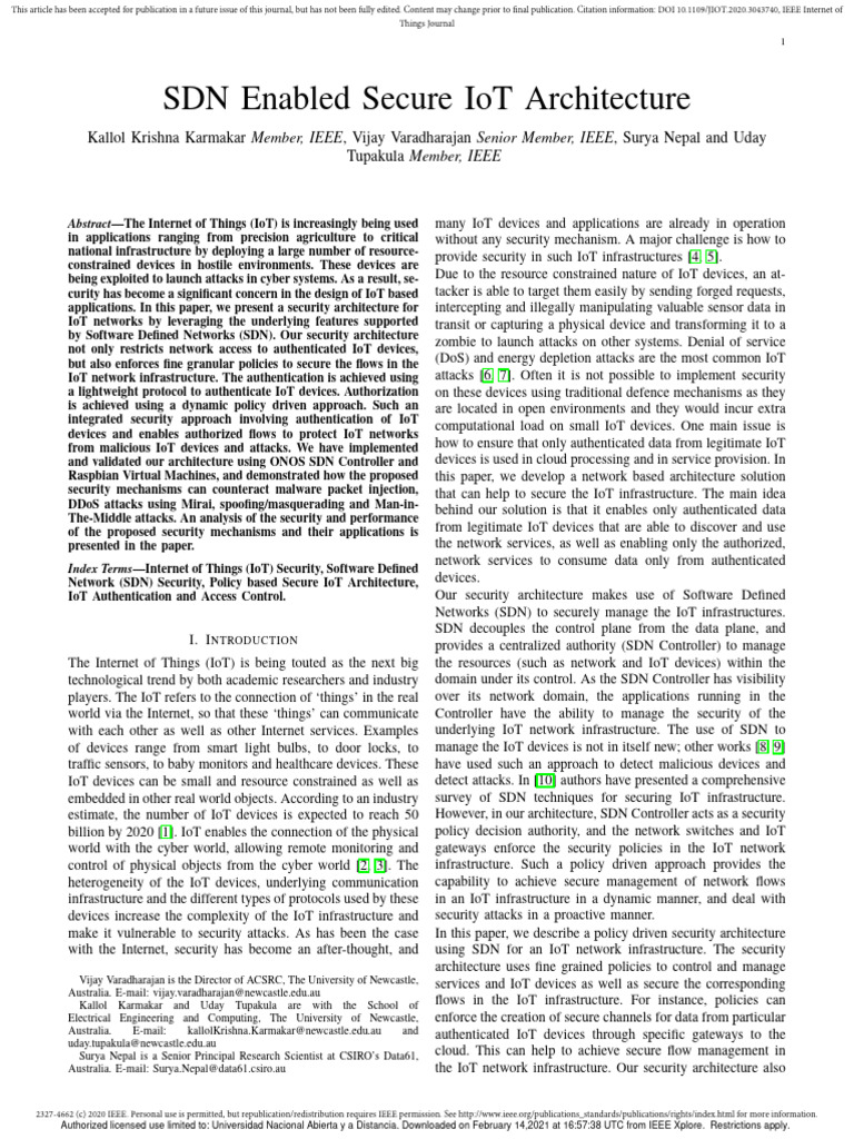 Anexo 1 - SDN Enable Secure IoT Architecture | PDF | Internet Of Things | Computer Network