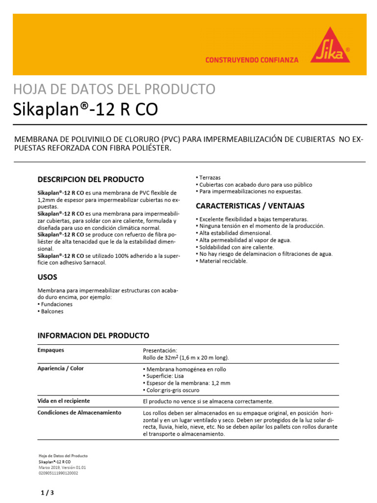 Sikaplan - 12 R Co | PDF | Poliestireno | Cloruro de polivinilo