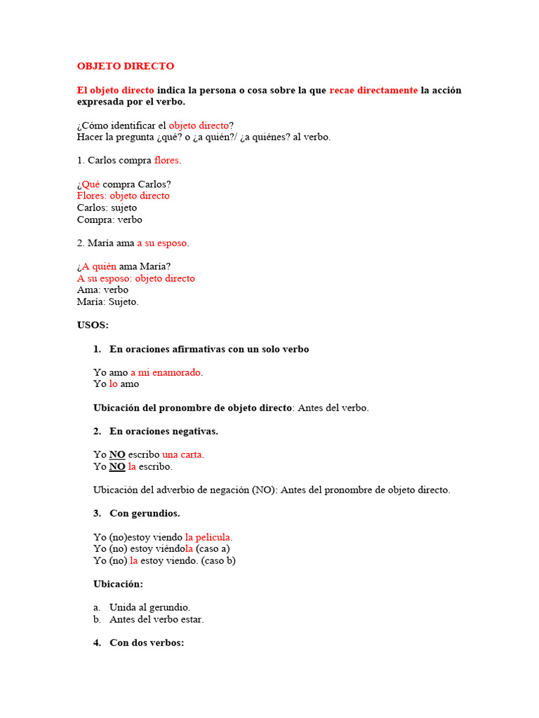 Objeto Directoexplicacion Pdf Verbo Objeto Gramática