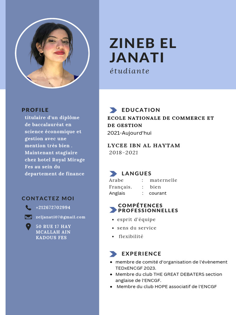Profil de Zineb El Janati - Étudiante en Finance | PDF