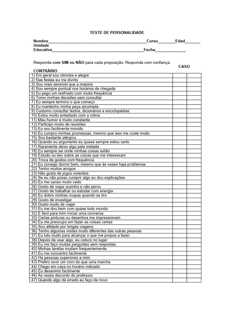 Teste de Personalidade | PDF