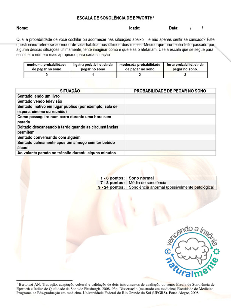 Escala de Sonolência de EPWORTH | PDF