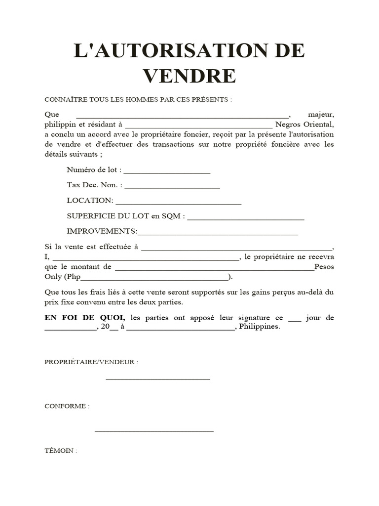 Autorisation de Vente de Voiture | PDF | Économie