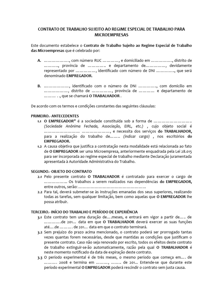 Modelo de Contrato de Microempresa | PDF | Classe trabalhadora | Business