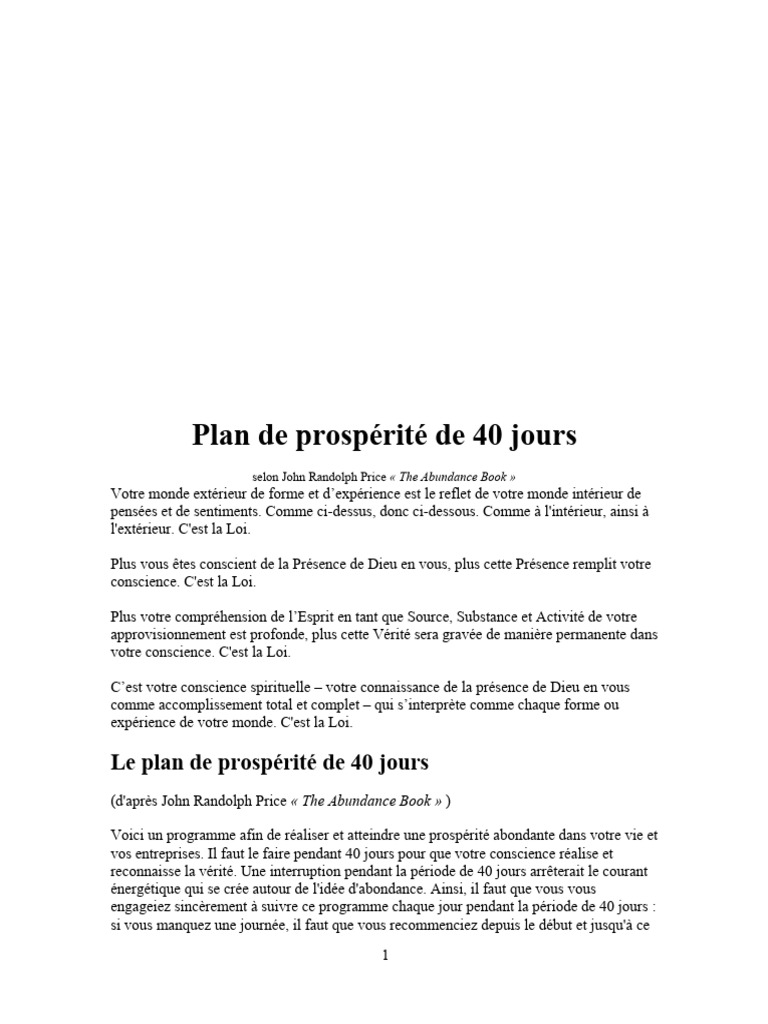 Plan de Prospérité en 40 Jours | PDF | Dieu | Conscience