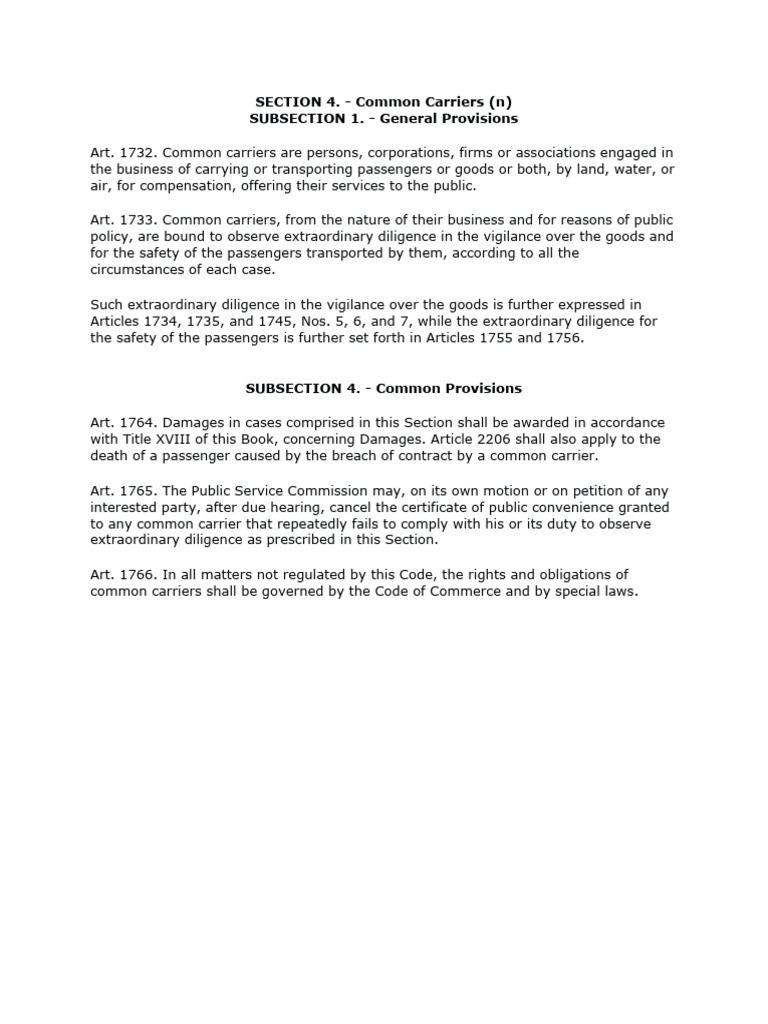 Common Carriers: Legal Provisions | PDF