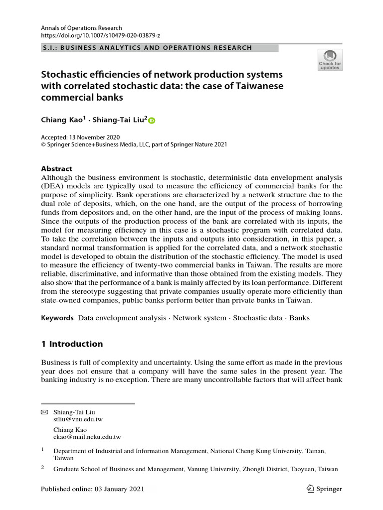 Stochastic Efficiencies Of Network Production Systems With Correlated