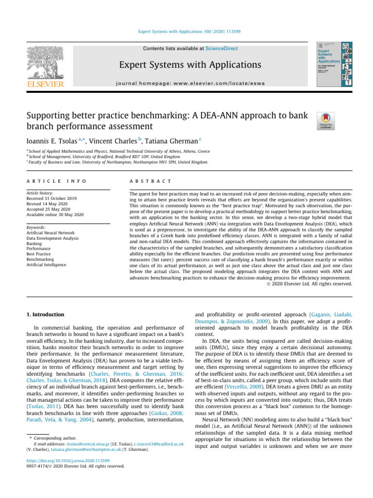Supporting Better Practice Benchmarking A DEA-ANN Approach To Bank ...