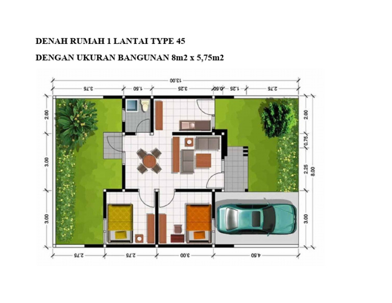 Denah Rumah 1 Lantai Type 45 | PDF