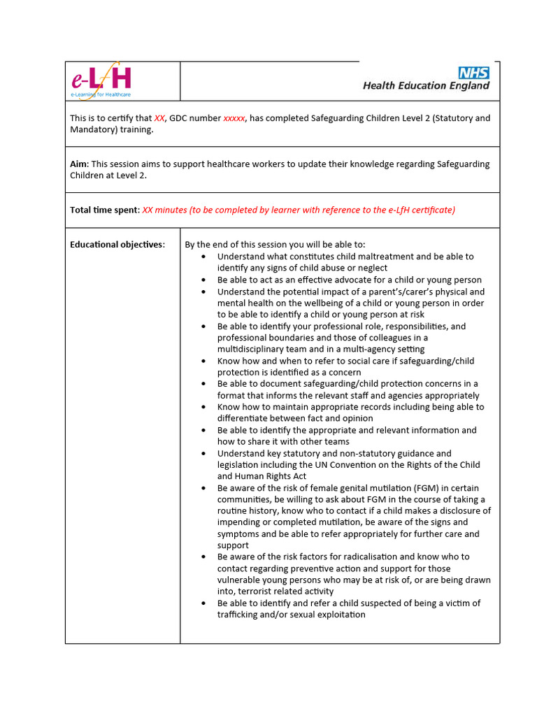 Safeguarding Children Level 2 Enhanced CPD Form | PDF | Child Abuse ...