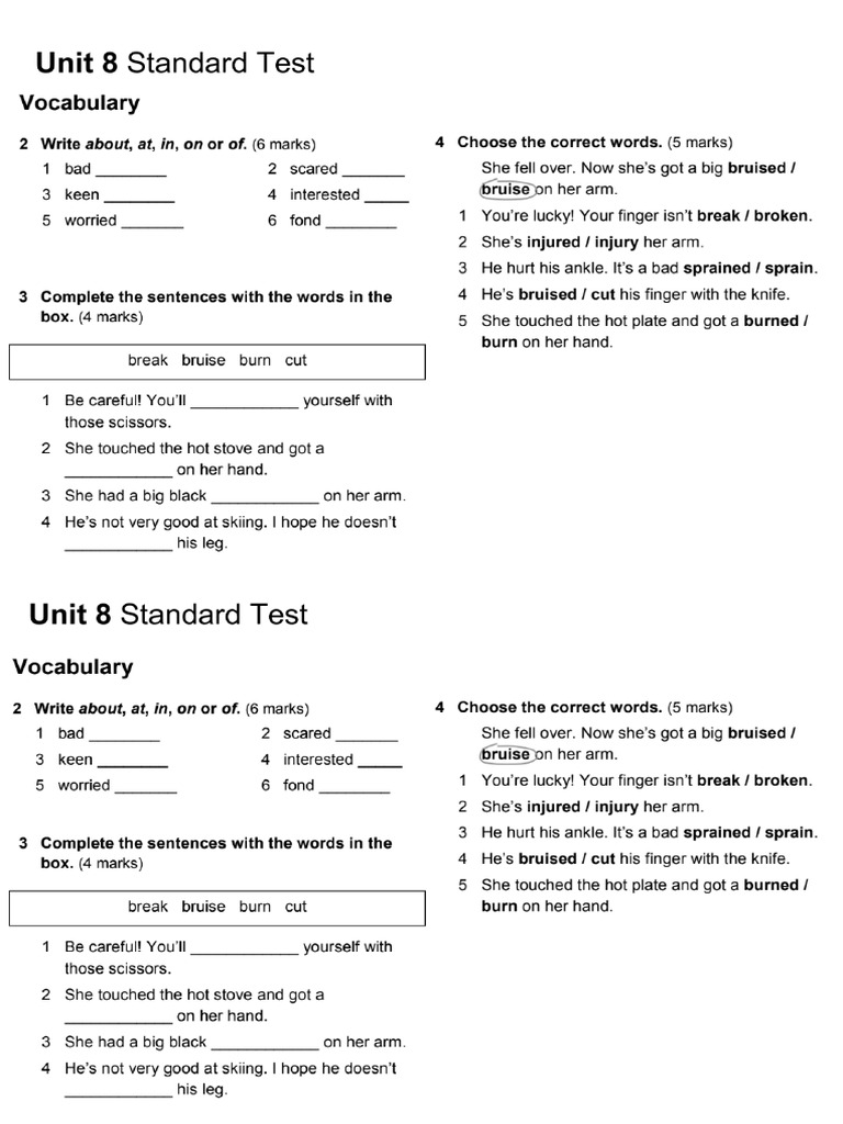 Vocabulary Test - Unit 8 | PDF