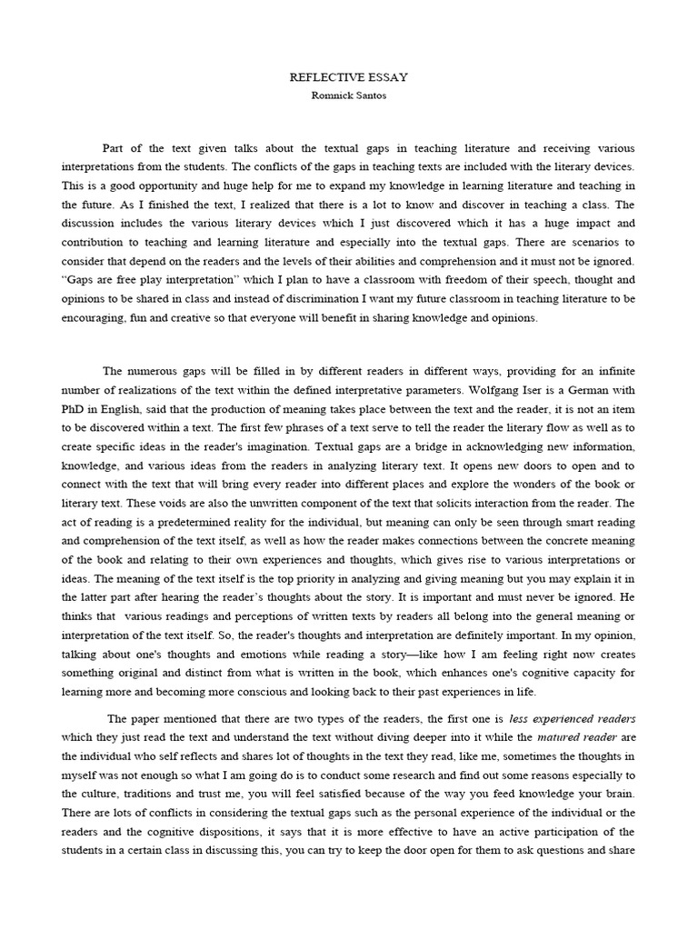 Reflective Essay Santos | PDF | Thought | Experience