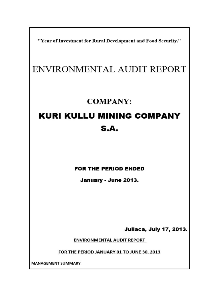 Kuri Kullu Mining Environmental Audit 2013 | PDF | Audit ...