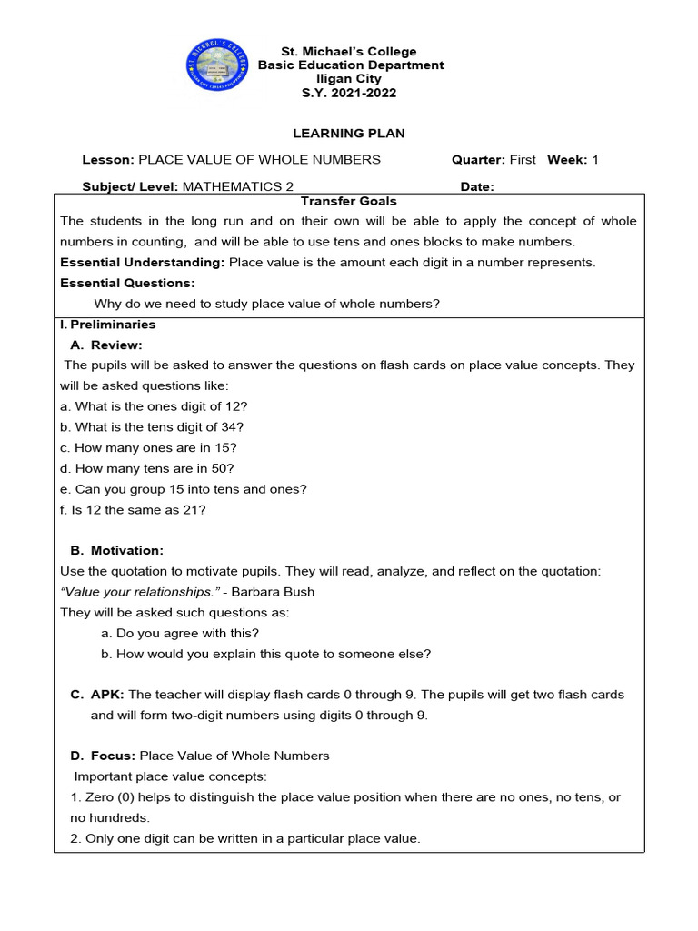 Math 2 - Place Value of Whole Numbers | PDF
