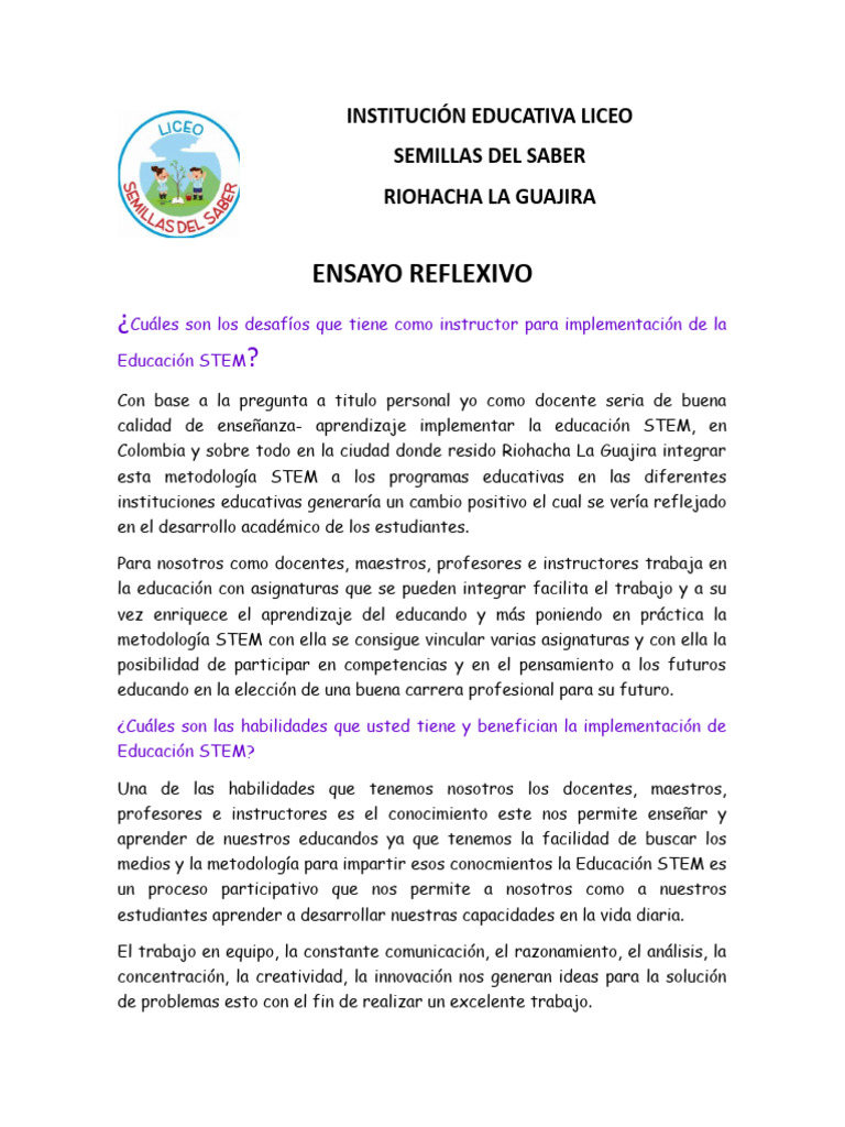 Ensayo Reflexivo | PDF | Enseñando | Aprendizaje
