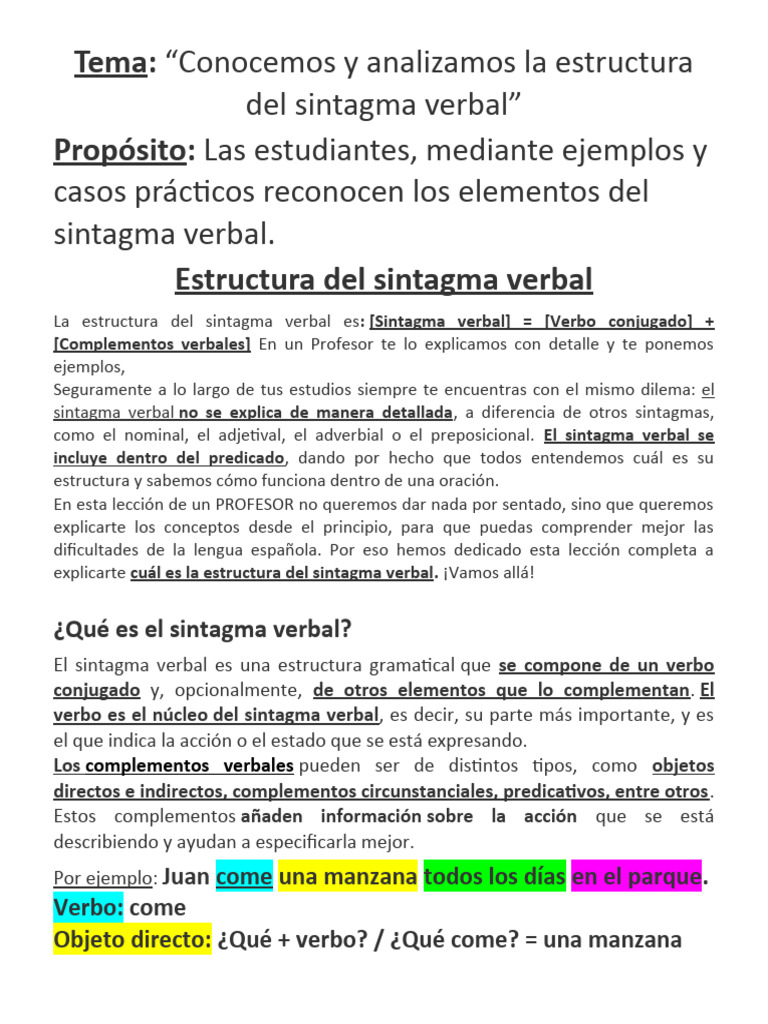 Estructura Del Sintagma Verbal | PDF | Verbo | Mecánica del lenguaje