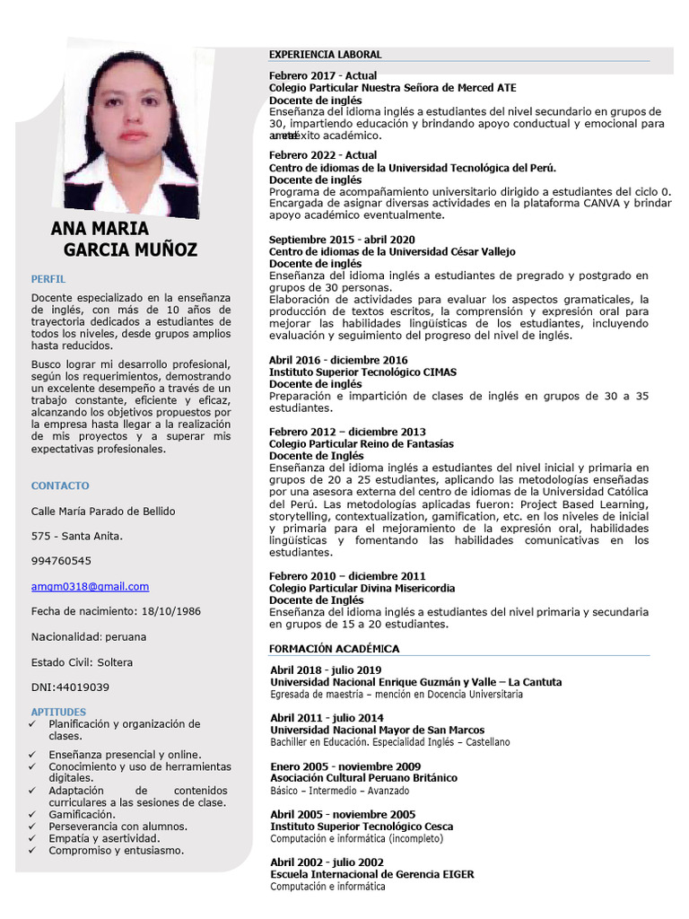 CURRICULUM VITAE_GARCIA MUÑOZ_2023 | PDF | Maestros | Enseñando