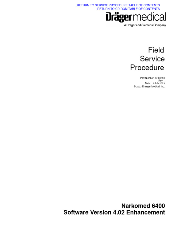 Drager Narkomed 6400 Field Service Procedure Software Version 4.02 Enhancement | PDF | Computer ...