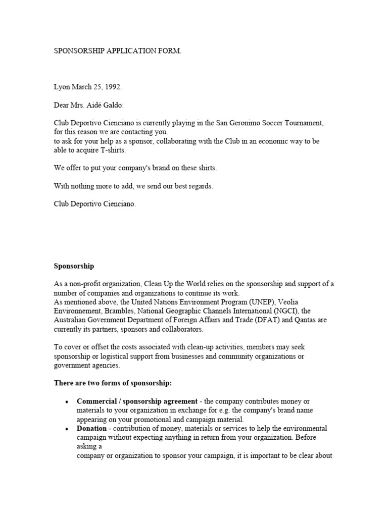 Sponsorship Application Model | PDF Sponsorship Application Model | PDF