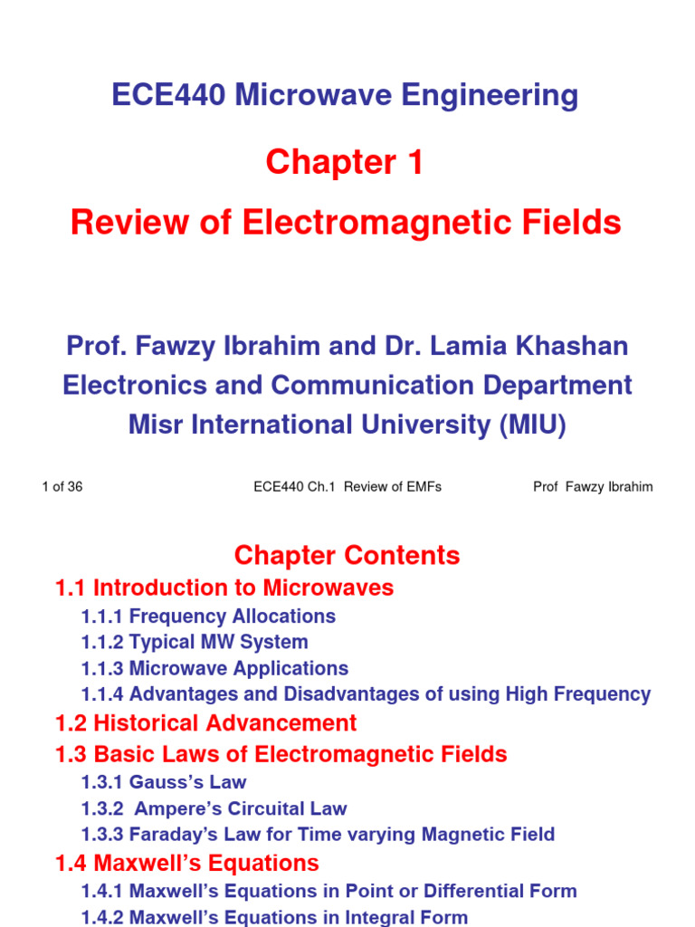 ECE440 MW Chapter - 1 - Review of EMF | PDF