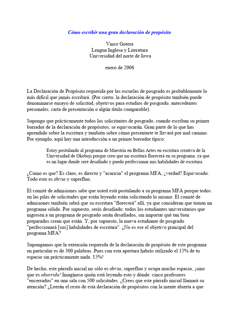 Cómo Escribir Una Gran Declaración de Propósito | PDF