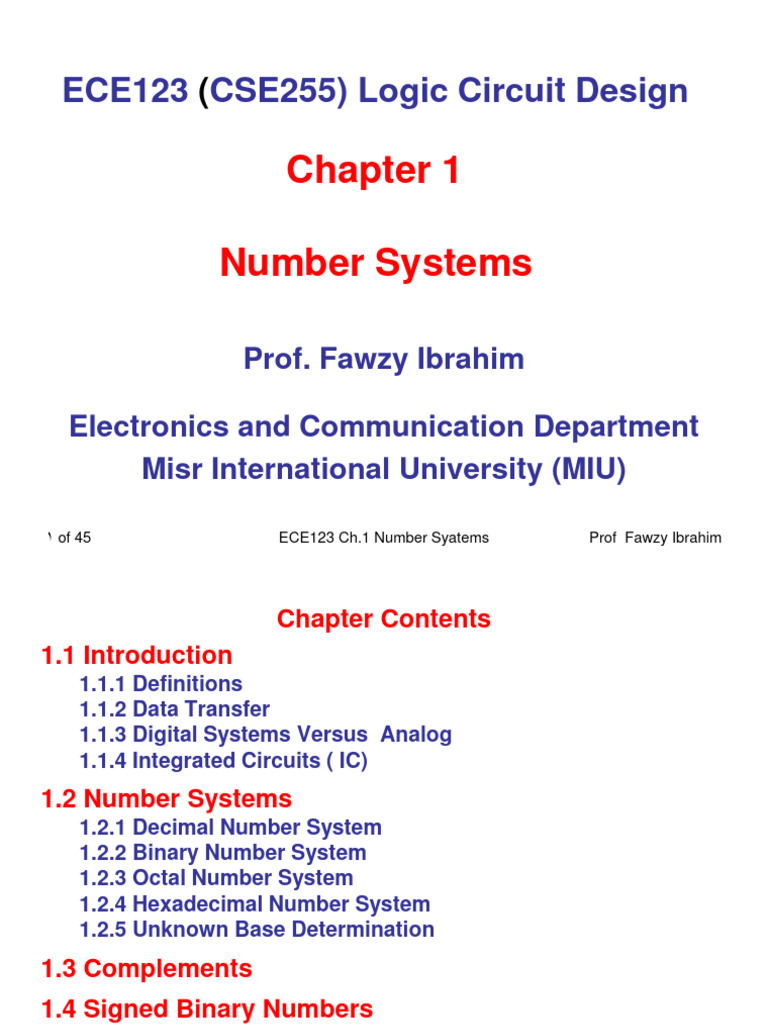 ECE123 Logic Chapter - 1 - Number Systems | PDF | Subtraction | Digital Electronics